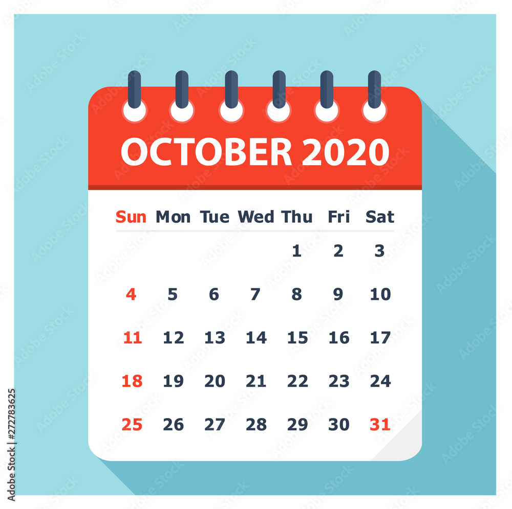 October 2020 - Calendar Icon - Calendar design template Stock Vector ...
