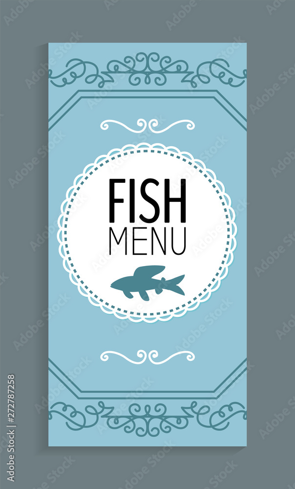 Fish menu template, vector seafood dishes list with marine animal ...