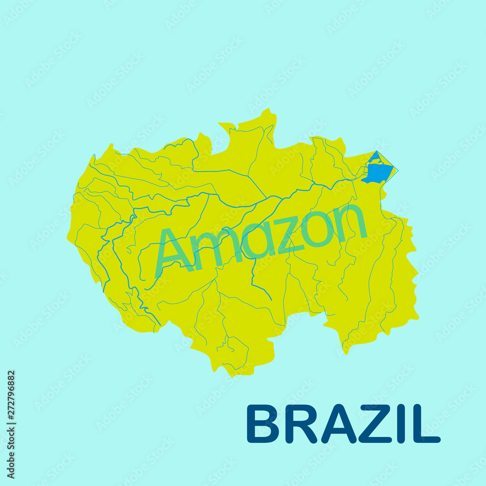 Amazon river map in yellow color on blue background. Vector ...