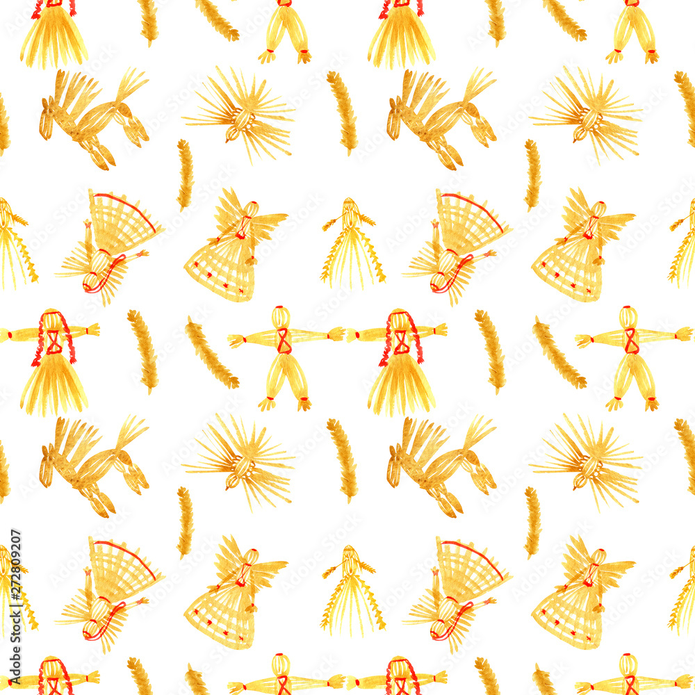 Straw dolls set. Hand drawn watercolor illustration straw toys of hay ...