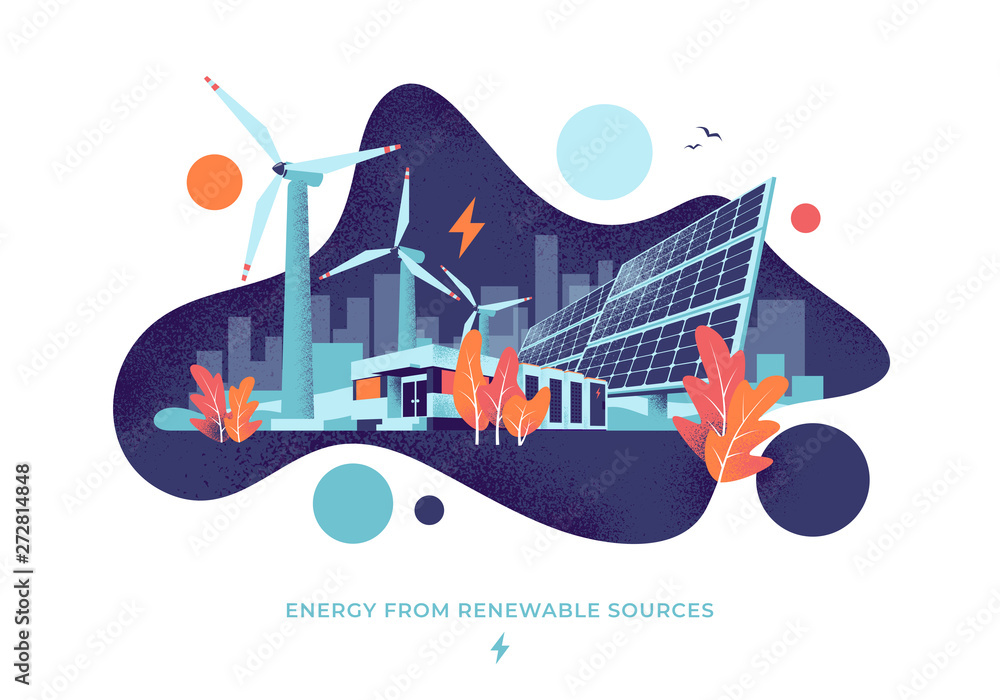 Modern vector illustration of clean electric energy from renewable ...
