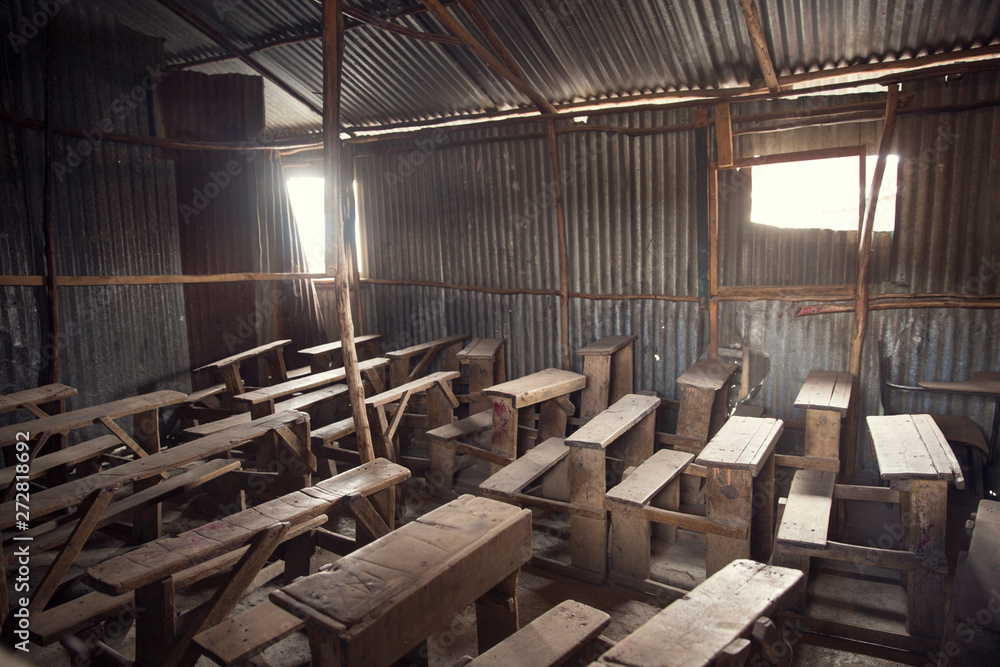 Interior of an old classroom in slums Stock Photo | Adobe Stock