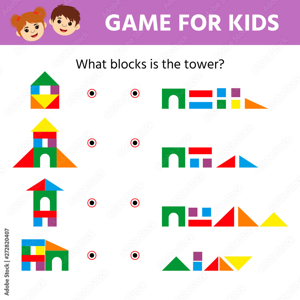 Educational game for children. Visual puzzl. Match the pictures of toy ...