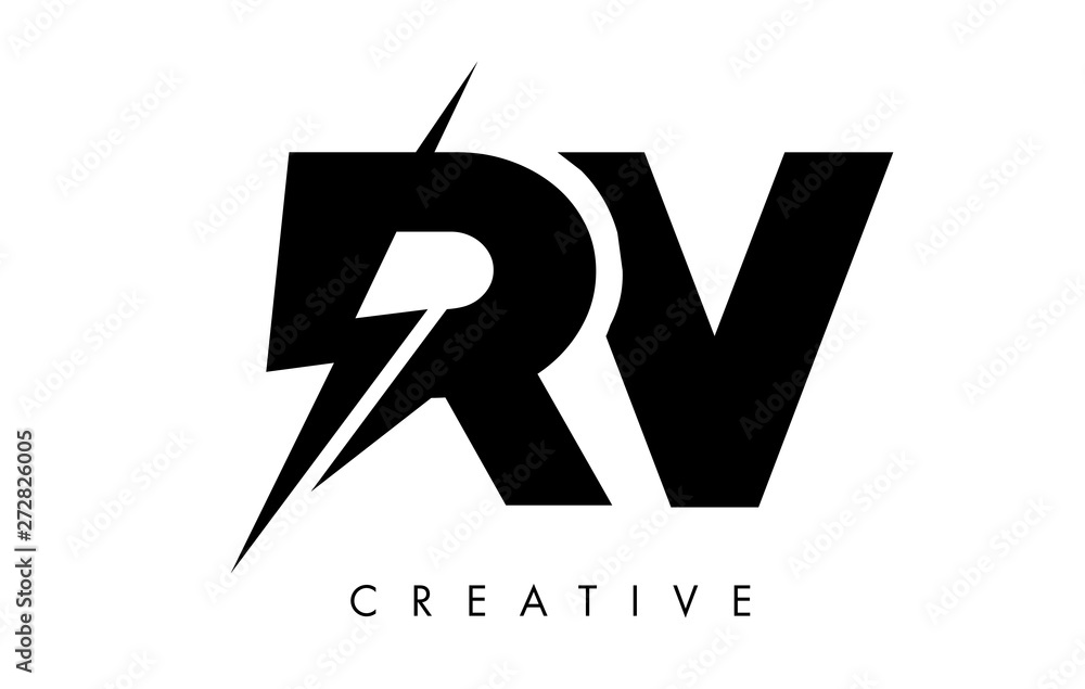RV Letter Logo Design With Lighting Thunder Bolt. Electric Bolt Letter ...
