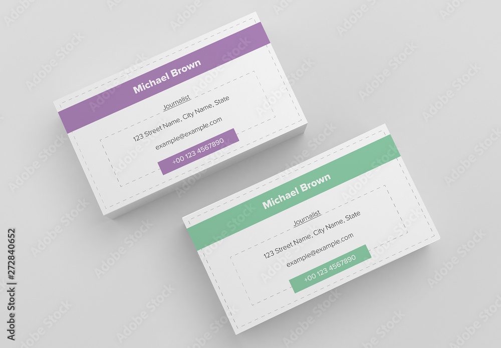 Business Card Layout with Dashed Lines Stock Template | Adobe Stock