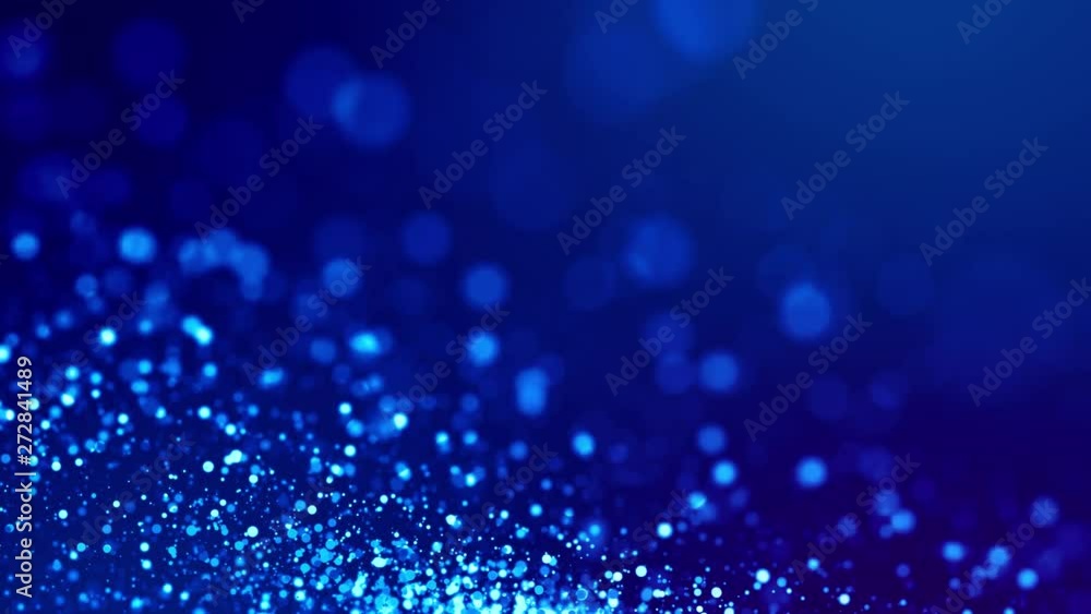 Magic blue glowing particles flow in viscous liquid and bright glisten ...