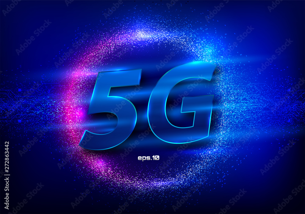 5G new wireless internet wifi connection. Big data binary code flow ...