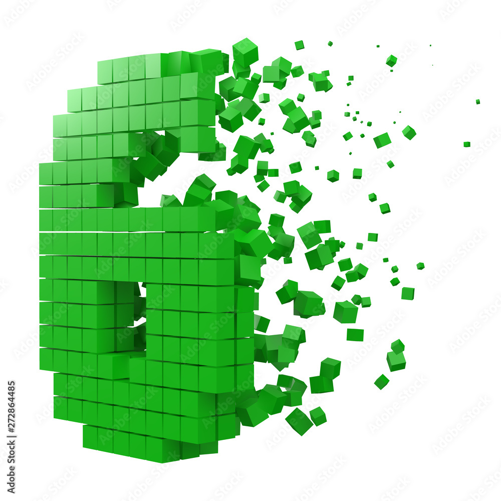 number 6 shaped data block. version with green cubes. 3d pixel style ...
