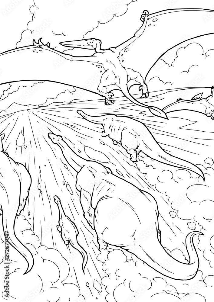 Outline Brontosaurus Dinosaur Illustration, Coloring page, A4 Stock ...