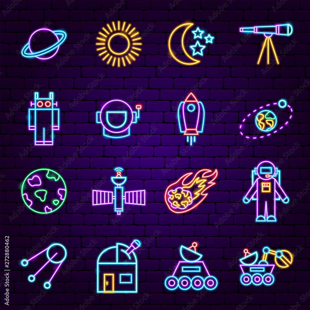 Space Sign Neon Icons Stock Vector | Adobe Stock