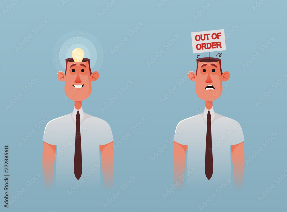 Vecteur Stock Funny Office Worker with Light Bulb and Sign "Out of ...