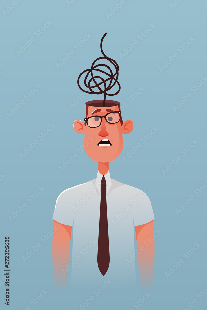 Confused Office Worker with a Mess Inside His Head. Cartoon Style ...