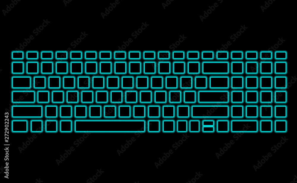 Computer keyboard with neon backlight on black background. Modern ...