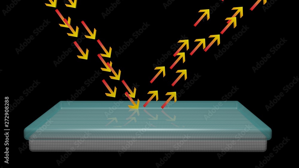 Ultraviolet light rays reflected off surface. Arrows bounce off ...