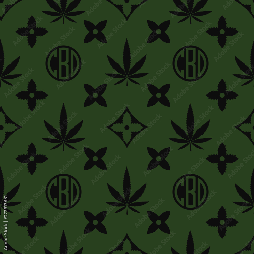 Marijuana seamless pattern. Green Weed vector wallpaper. Cannabis leaf ...