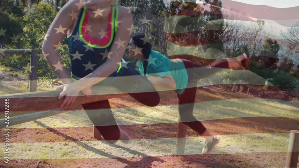 Female athletes running through an obstacle course Stock Video | Adobe ...