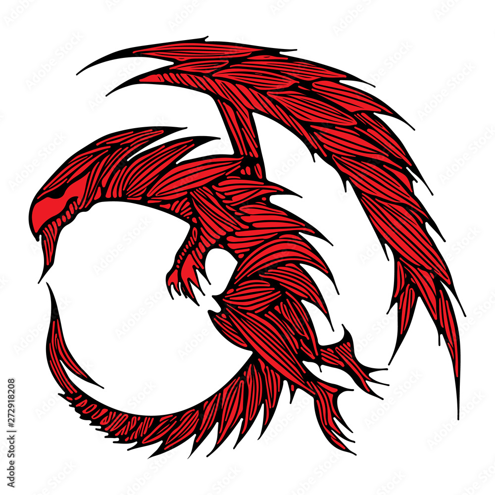 Hand drawn vector red dragon illustration. Fantastic dragon icon ...