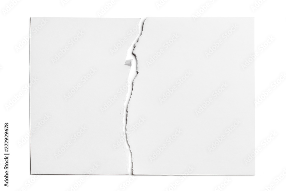 Sheet of paper torn in half, isolated on white background Stock Photo ...