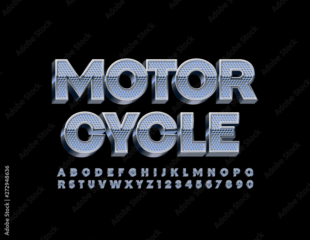 Vector metallic sign Motorcycle with Uppercase 3D Font. Chrome Alphabet ...