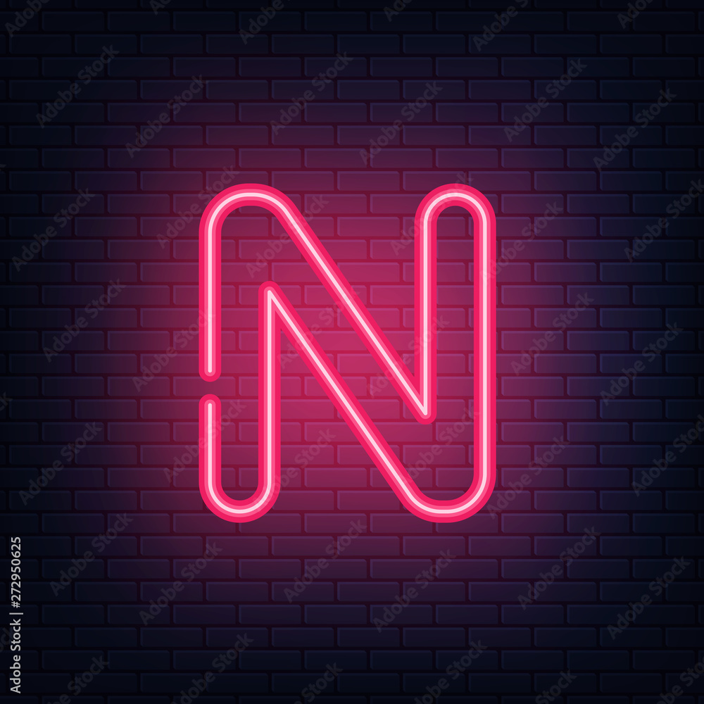 Glowing red neon letters. Realistic bright font on dark brick wall ...
