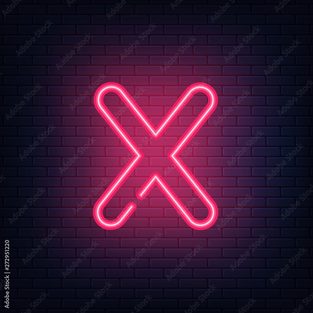 Glowing red neon letters. Realistic bright font on dark brick wall ...