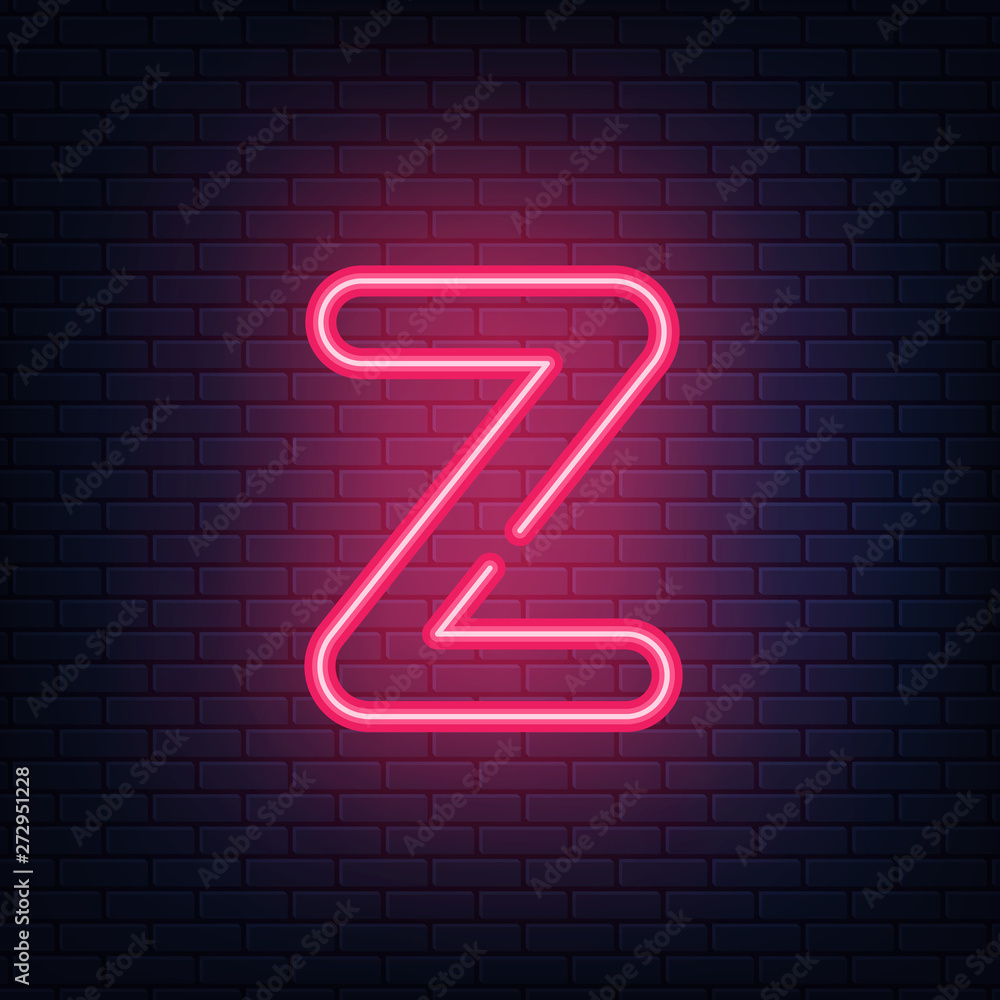 Glowing red neon letters. Realistic bright font on dark brick wall ...