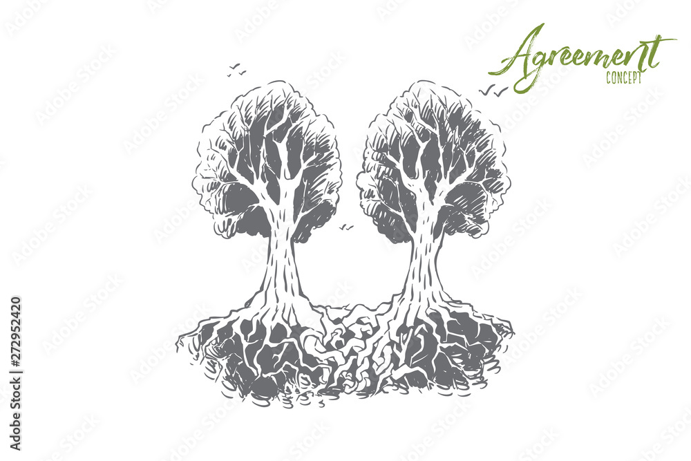 Intertwined tree roots, inseparable objects, forever together metaphor ...