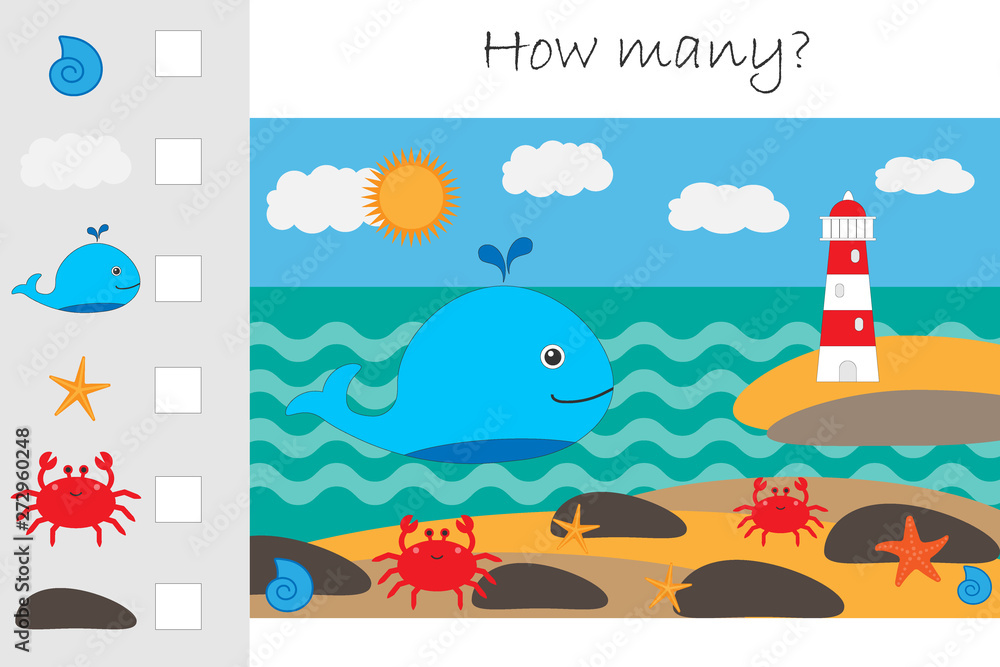 How many counting game, whale and lighthouse for kids, educational ...