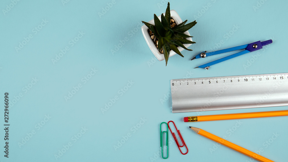 Minimal work space, flat lay photo of workspace desk. Top view office ...