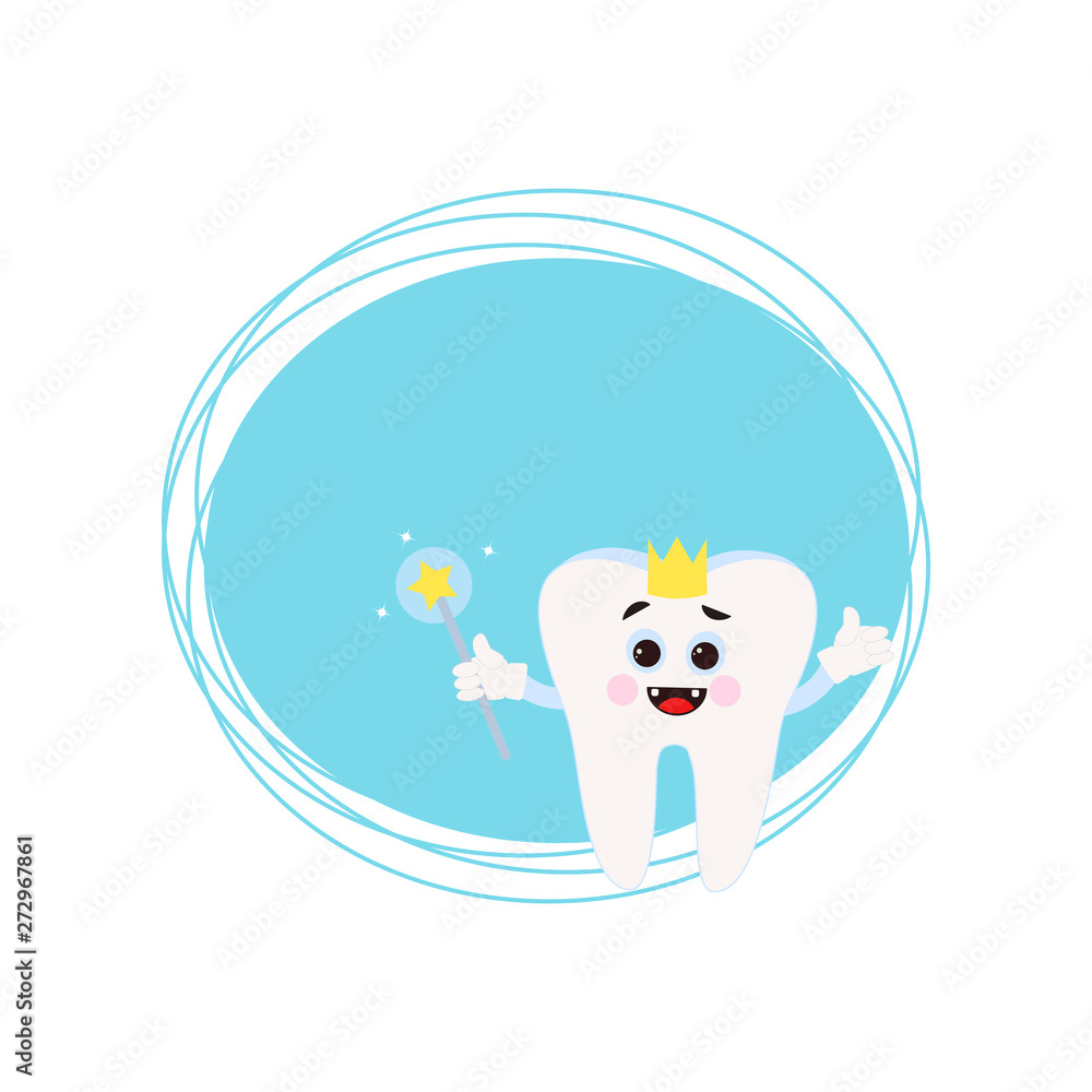Cute tooth with magic wand, cartoon character. Oral dental hygien ...