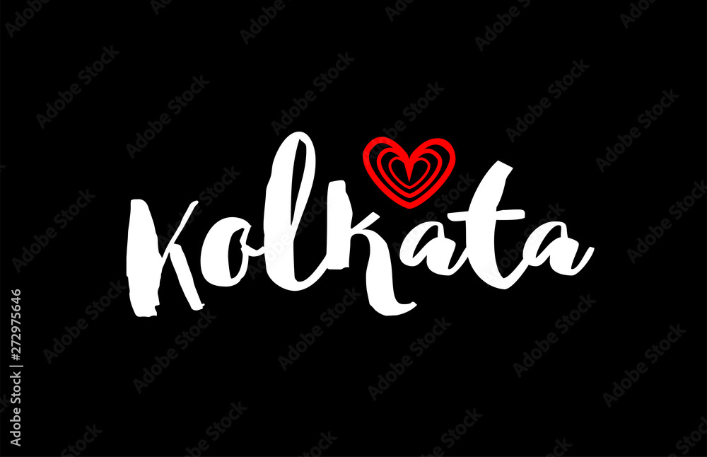 Kolkata city on black background with red heart for logo icon design ...