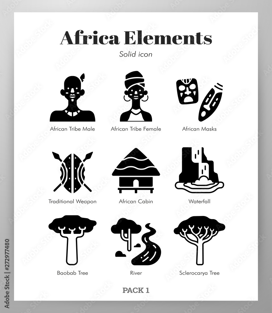 Africa elements Solid pack Stock Vector | Adobe Stock
