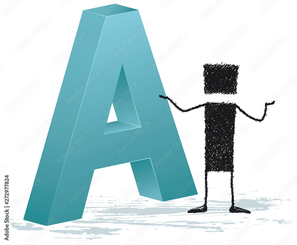 Drop cap A, isolated on white background. Illustration of a stick ...