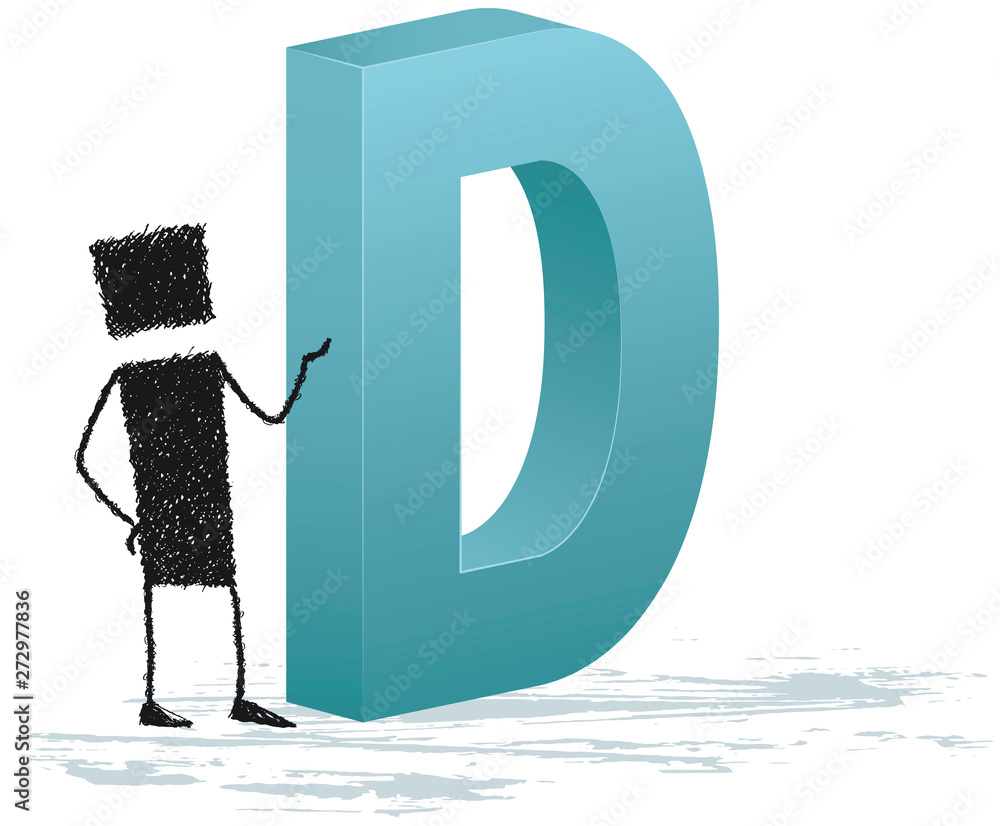 Drop cap D, isolated on white background. Illustration of a stick ...