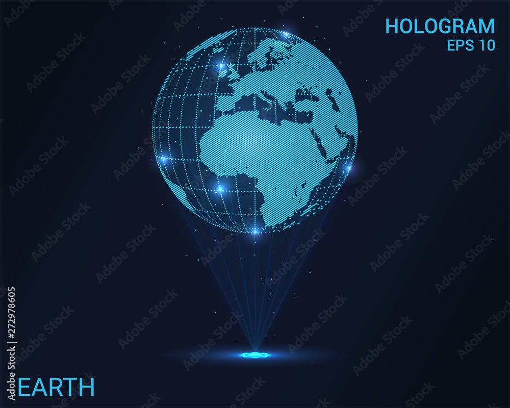 The hologram of the earth. Holographic projection 3D model of the earth ...