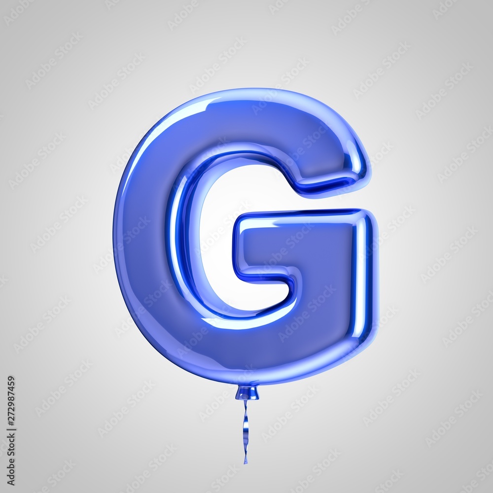 Shiny metallic blue balloon letter G uppercase isolated on white ...