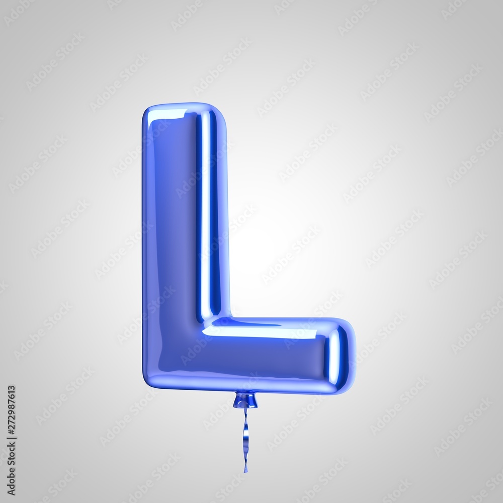 Shiny metallic blue balloon letter L uppercase isolated on white ...