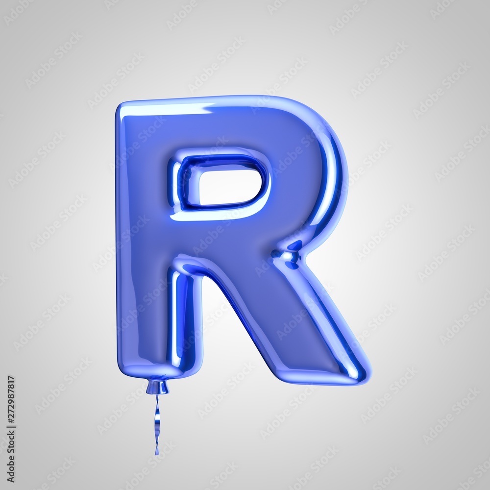Shiny metallic blue balloon letter R uppercase isolated on white ...