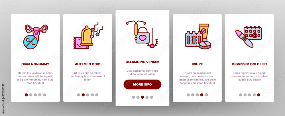Contraception Vector Icons Onboarding Mobile App Page Screen Contraception Pregnancy