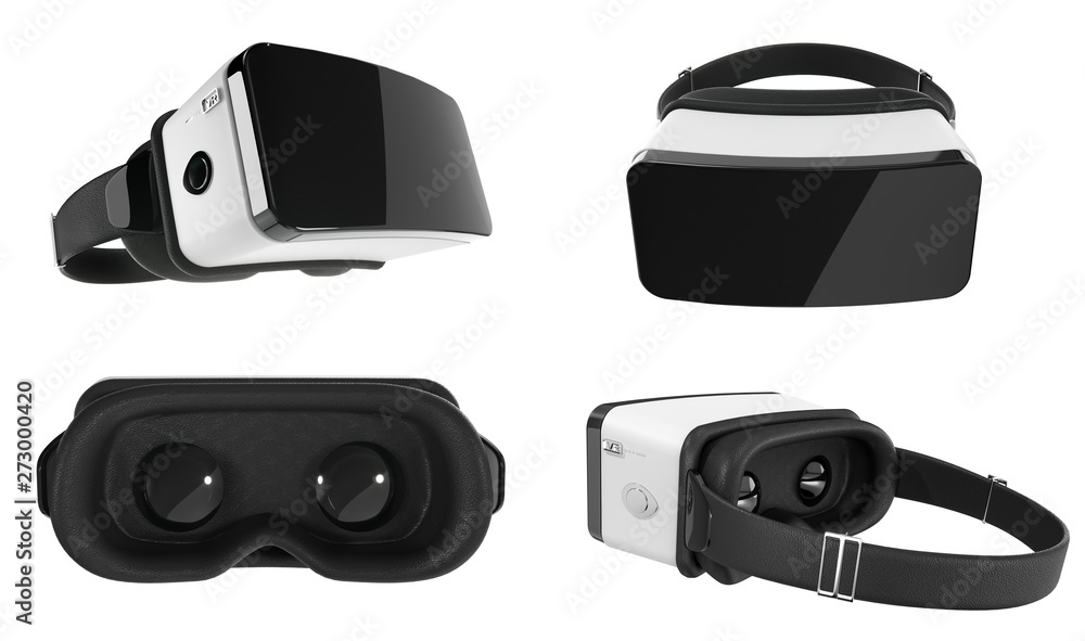 Set of Black and White VR Virtual Reality Headset Isolated on White ...