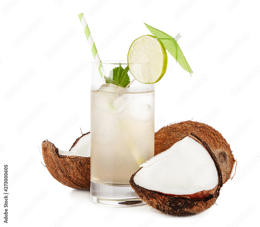Coconut water drink isolated on white background Stock Photo | Adobe Stock
