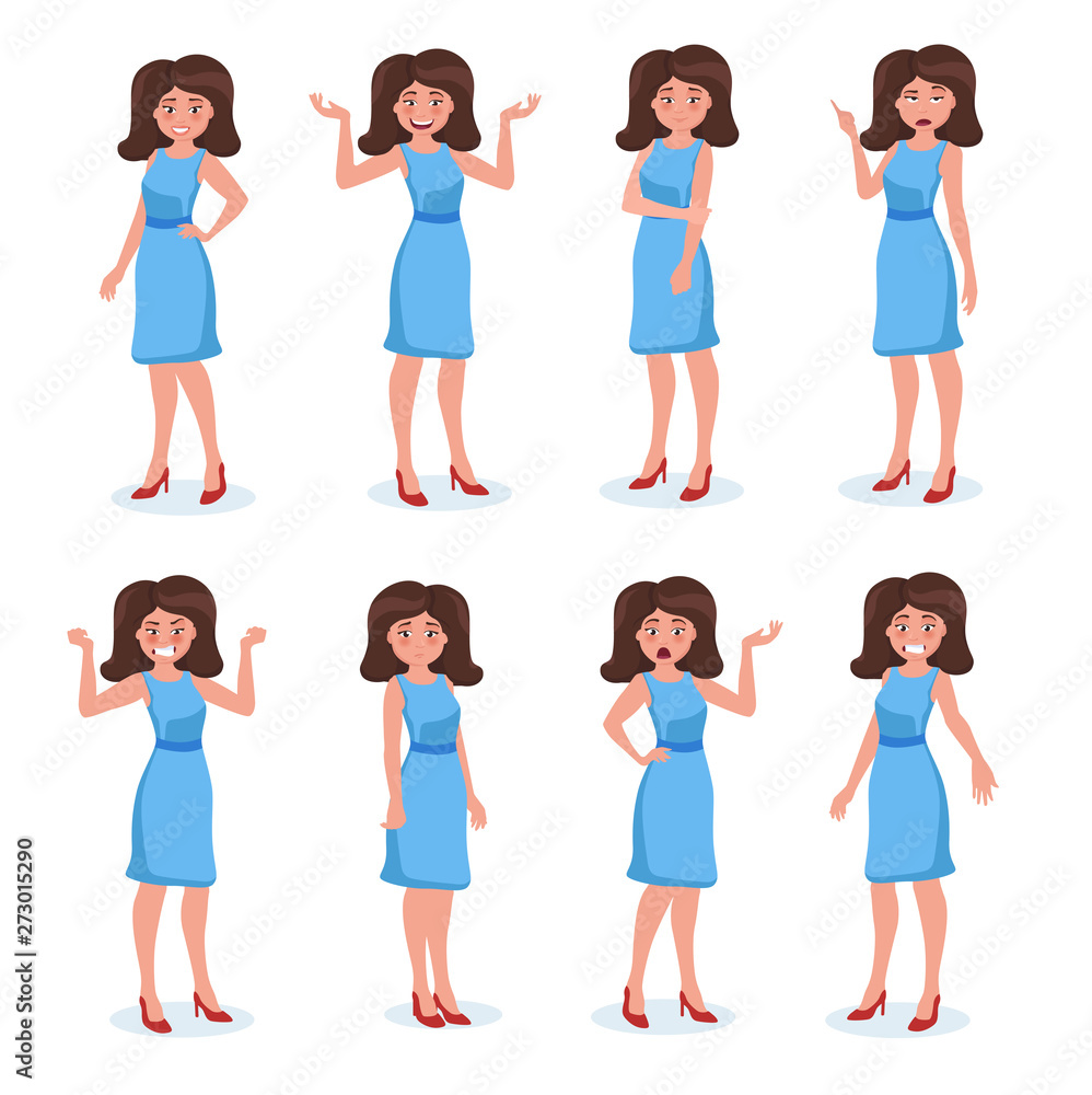Silhouette of girl, woman. Set of human emoji. Female character ...