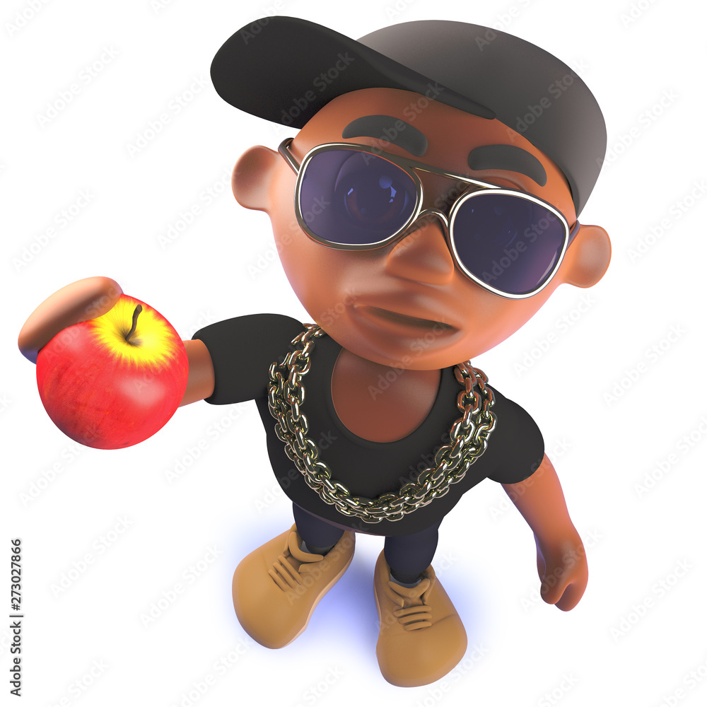 Black cartoon hiphop rapper character in 3d eating an apple Stock ...