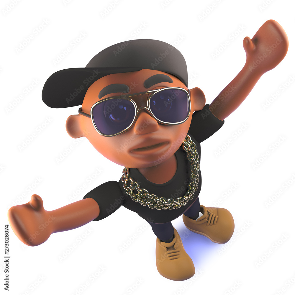 Cartoon black African hip hop rapper in 3d with his arms outspread ...