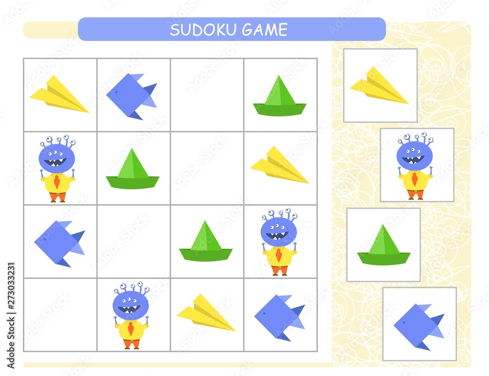 Sudoku for kids. Kids activity sheet. Training logic, educational game ...