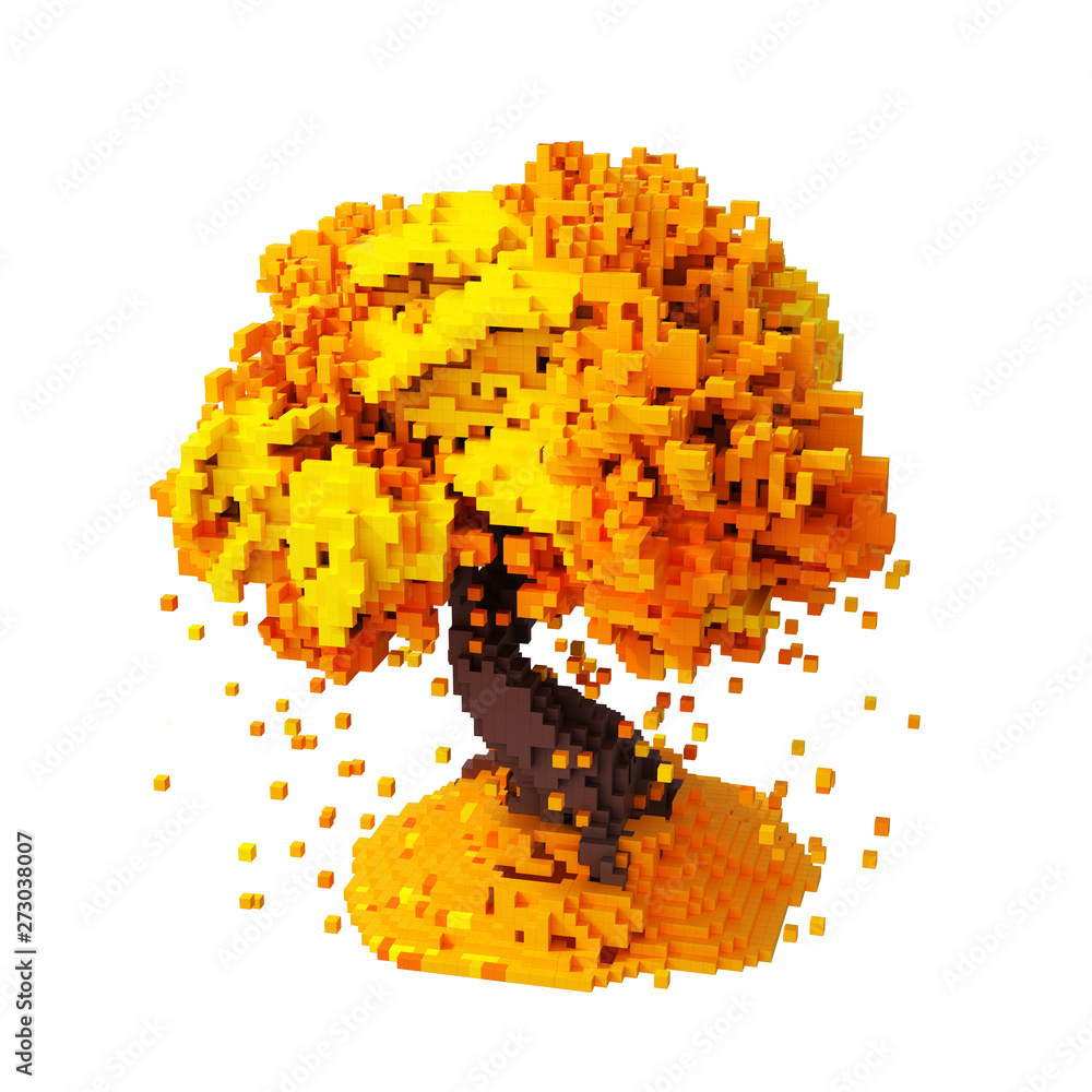 Digital Pixelated Falling Leaves From An Autumn Tree Isolated Over ...