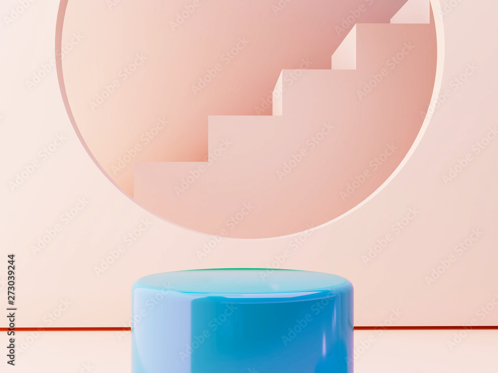 3d render. Minimal scene with podiums to show a product. Pastel colors ...