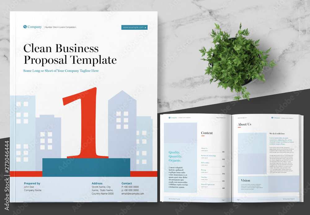 Business Proposal Layout with Blue and Red Accents Stock Template ...