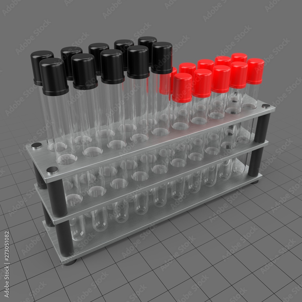 Test tubes in metal rack Stock 3D アセット | Adobe Stock