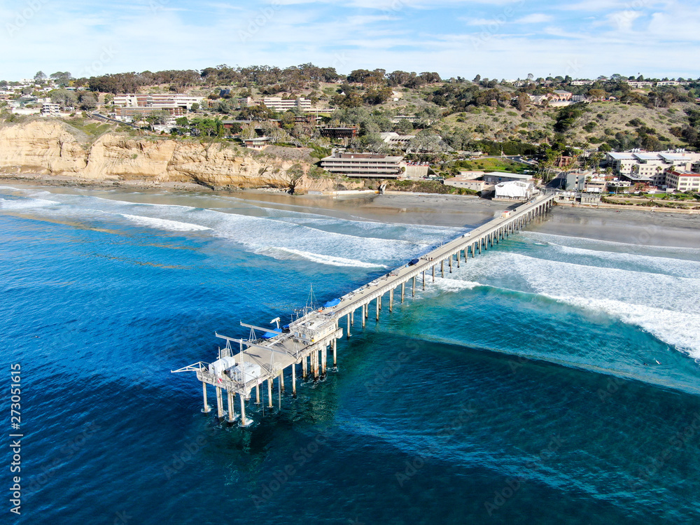 Aerial view of the scripps pier institute of oceanography, La Jolla ...